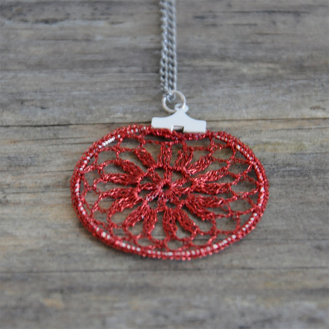 Small Delicate Crochet Lace Pendant In Red on Luulla